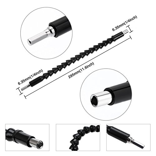 OCGIG 3 Pcs 105 Degree Right Angle Drill Attachment Hex Shank Screwdriver Angled Bit Holder Power Drill Tool and Flexible Angle Extension Soft Shaft Bit Kit for Drill or Driver 1/4" Socket Adapter