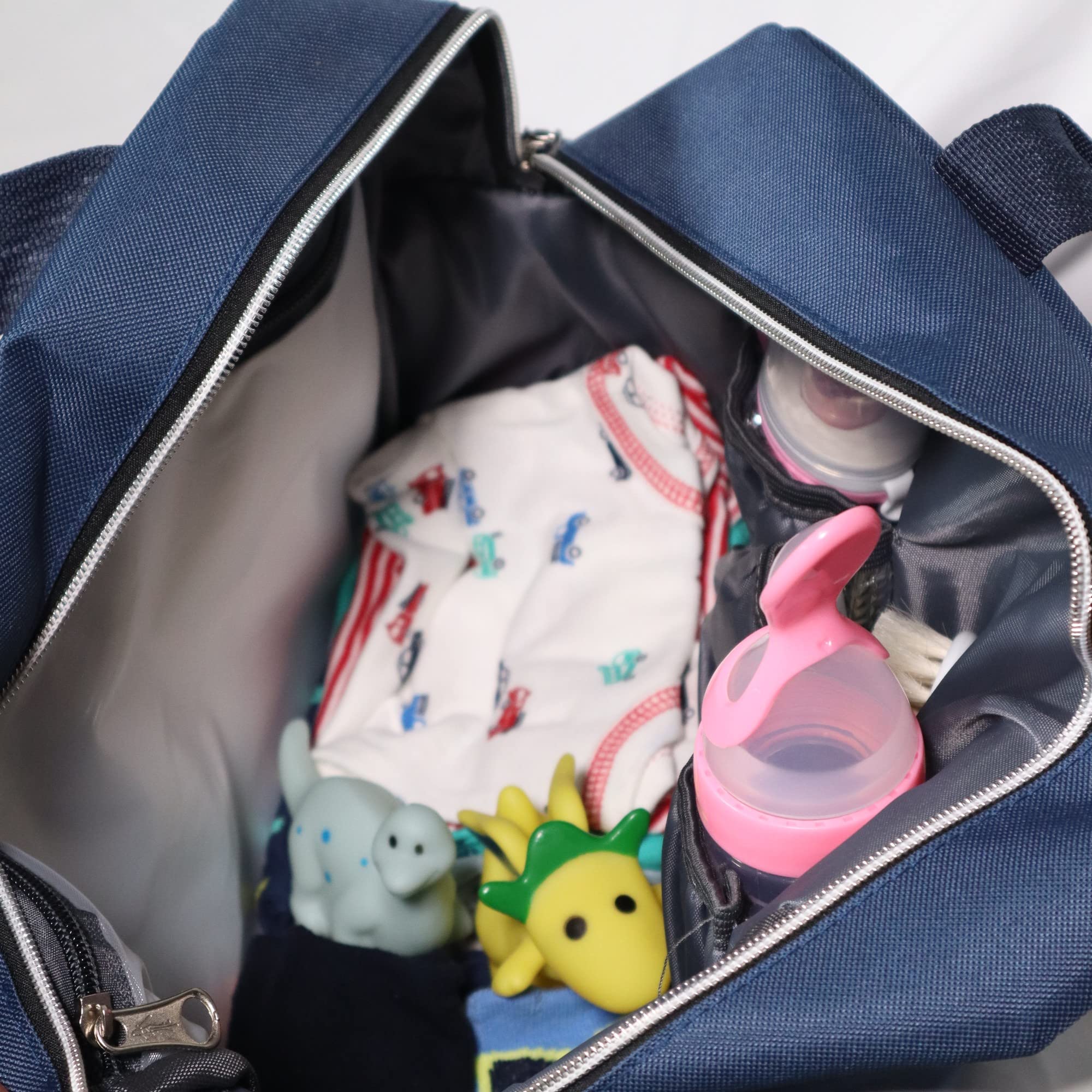Novaa Bags Multifunction Travel Diaper Tote Bag with insulated Bottle Compartment with Shoulder Strap. (Navy Blue)