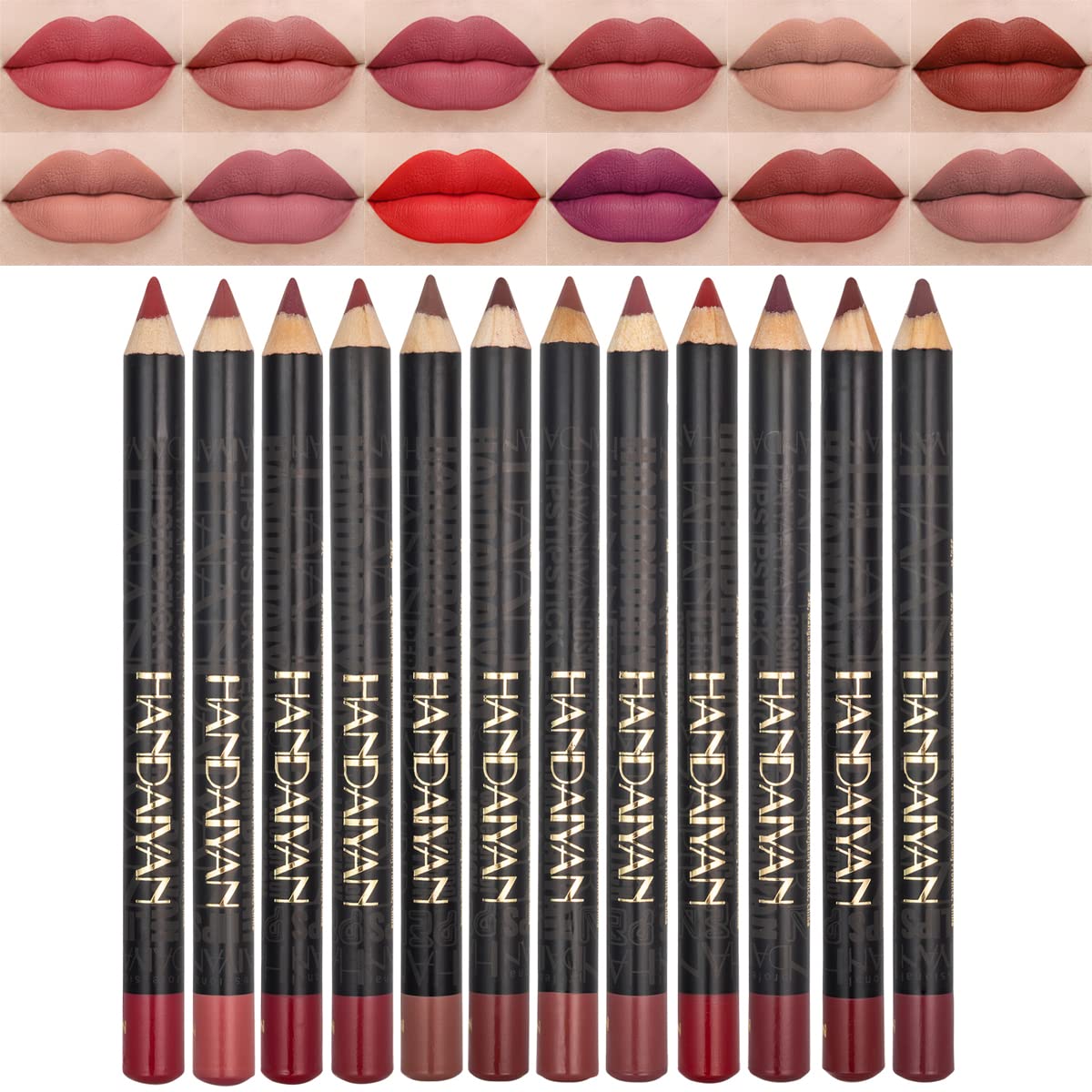 NICEFACE 12 Colors Matte Lipstick Pen Set, High Pigmented Smooth Natural Velvet Lip Liner, Waterproof Long Lasting Soft Lip Makeup Lipliner Set