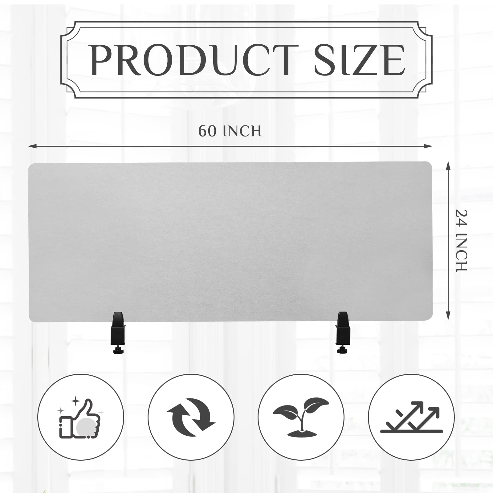Jetec Clamp on Desk Divider for Office Acoustic Desk Privacy Panel Sound Proof Dividers Sound Absorbing Cubicle Wall Desk Partition Standing Desk Accessory(Light Gray, 60 x 24 Inch, 24 x 24 Inch)