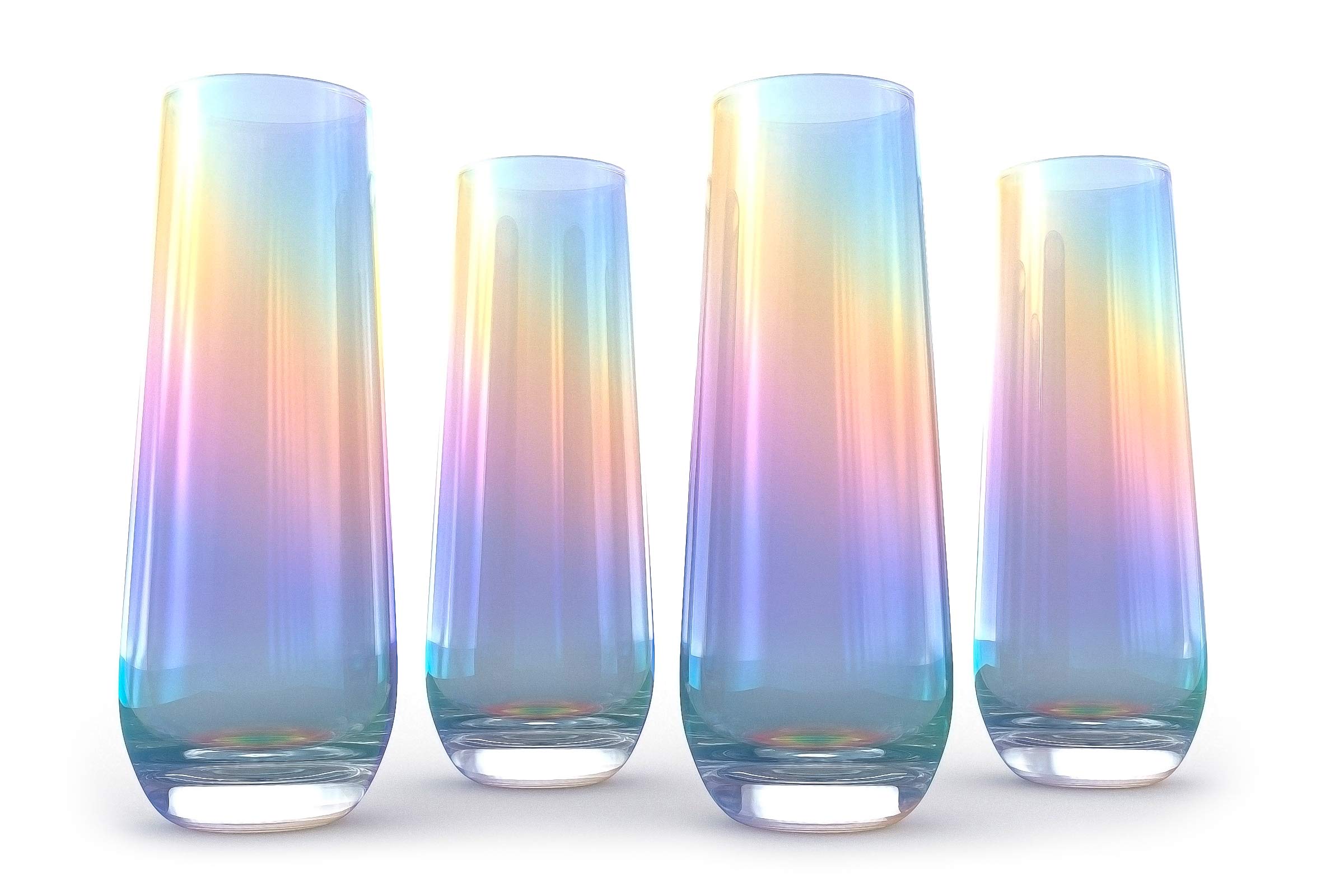 Iridescent Luster Pearl Radiance Set of 4 Champagne Glasses 10oz Each - Radiance White Pearl Whimsy and Nostalgia Large Wine Glass, Colored Wine Glasses, Iridescent Wine Glasses, Rainbow Glasses