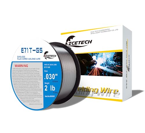 NICETECH, Gasless Flux Cored Welding Wire, Carbon Steel, E71TGS. 030-Diameter, 2 Pounds Spool, Silver, Package of 1