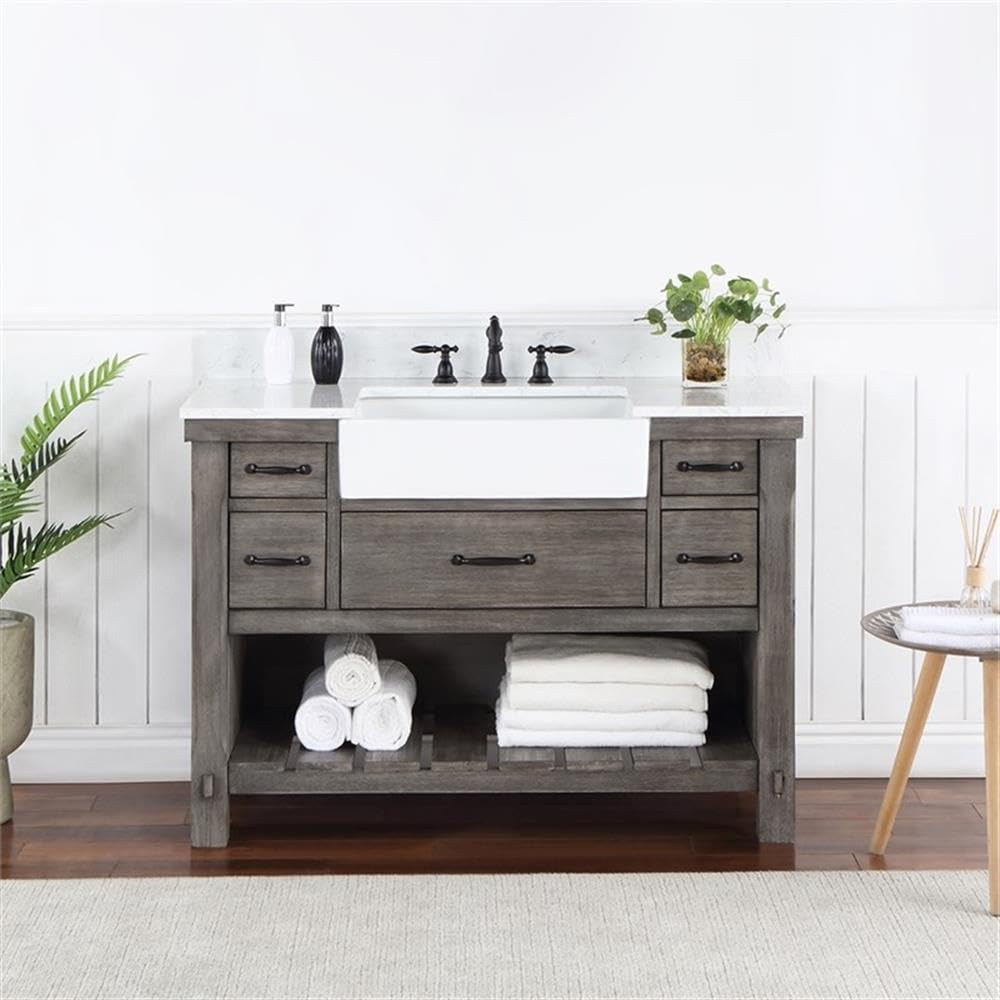 VINNOVA Villareal 48" Single Bath Vanity in Classical Gray with White Farmhouse Basin