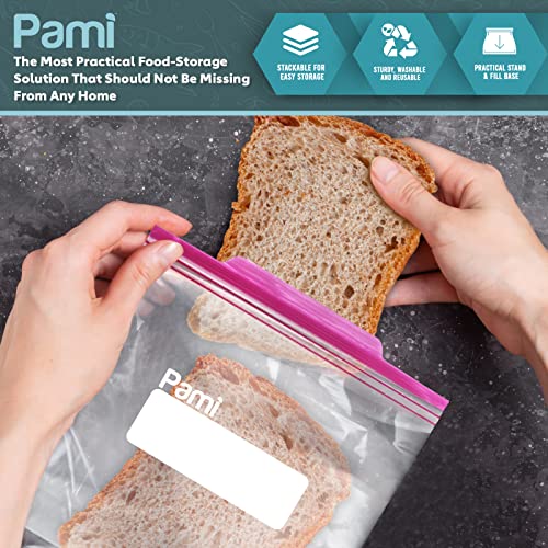 PAMI Double Zip Food Storage Quart Bags [75 Pieces] - Leakproof Freshness-Lock Bags With Expandable Bottom- Food-Safe Zipper Bags With Write On Label- Thick & Reusable Sandwich Bags