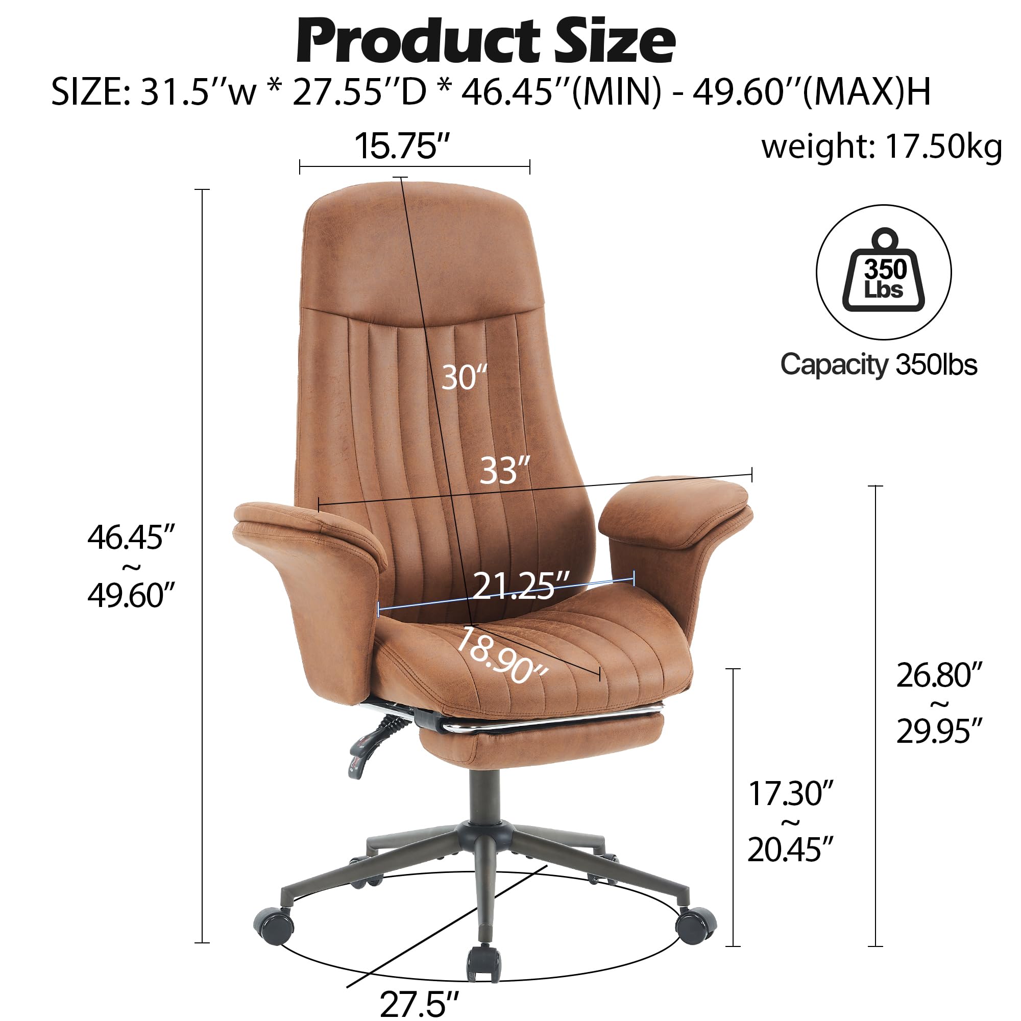 Tall Home Office Desk Chair with Ottoman, High Back Ergonomic Office Chair with Arms, Height Adjustable Swivel Modern Task Chair, Executive Desk Chair, Computer Chair for Living Room(Coffee)
