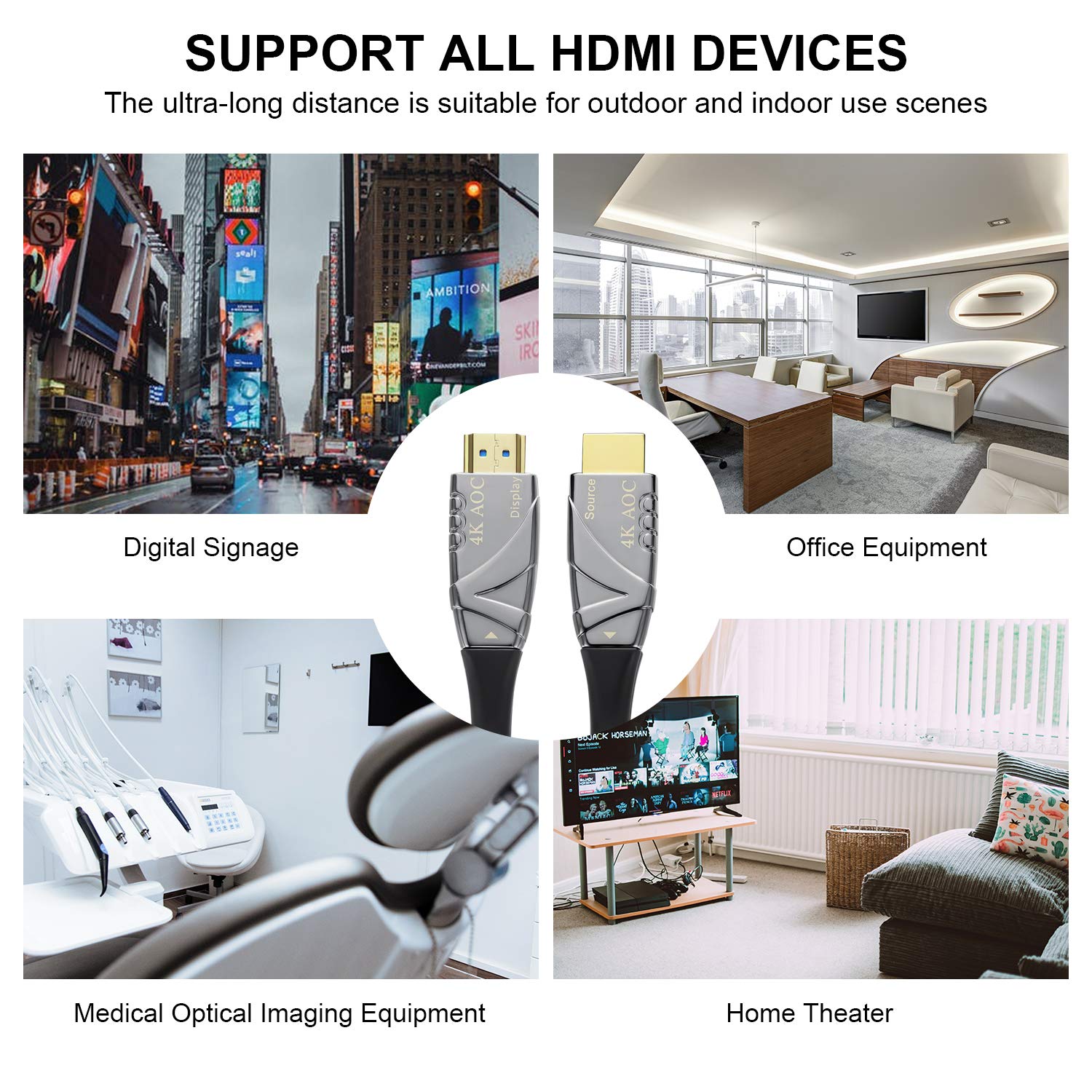 HDMI Fiber Cable Slim,100FT Light Speed HDMI 2.0b Nylon Braided HDR10, ARC, HDCP2.2, 3D, Dolby Vision, 18Gbps Ultra Slim and Flexible HDMI Optical Cable with Optic Technology Fiber Optic HDMI Cable