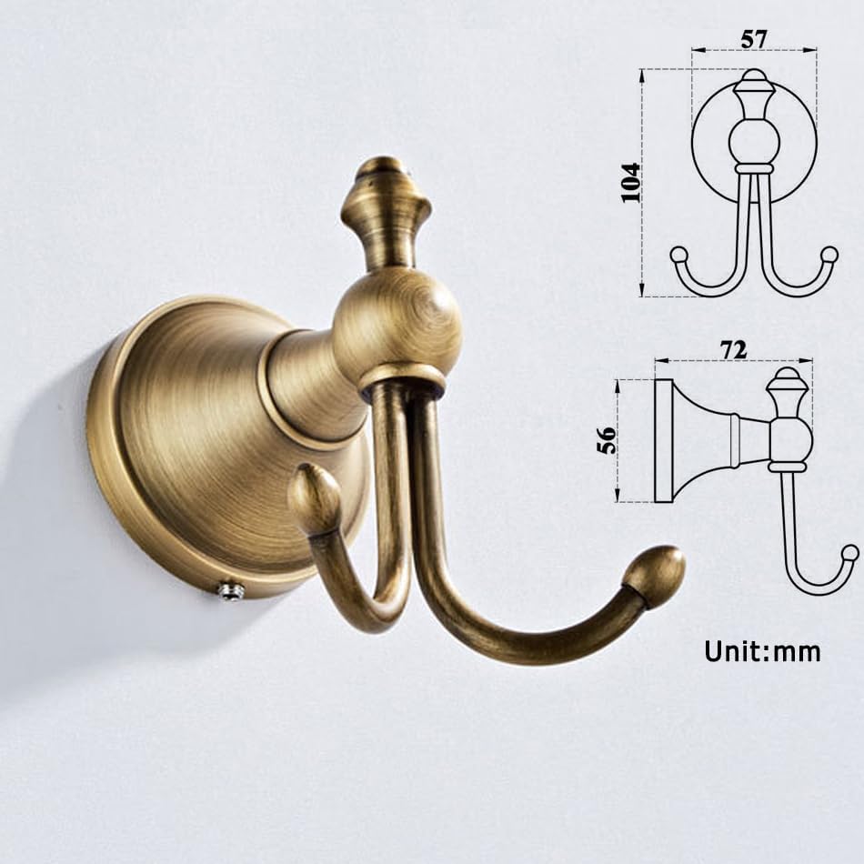Vintage Brass Towel Hook Hanger Double Robe Hooks Wall Mounted for Bathroom Bronze Antique Brass Wall Towel Robe Hook Clothes Hanger