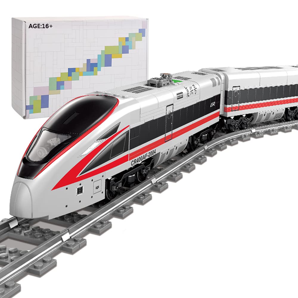 LOADS Technic Train, City Passenger Train Building Set with Railway Tracks, LED Lights and 5 Mini Figures, Locomotive Train Toy for Kids Compatible with Lego (647 Pcs)