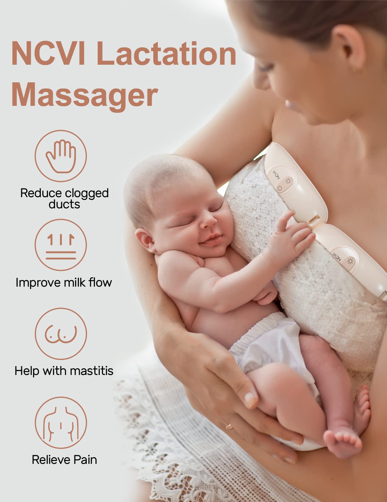 NCVI Warming Lactation Massager, 2-in-1 Breast Massager for Breastfeeding, Lactation Massager for Clogged Ducts, Engorgement, Heat & Vibration for Improved Milk Flow, Nursing Essentials 2 Pack