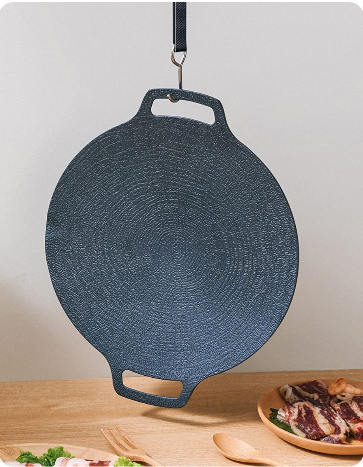 Korean BBQ Grill Pan Non-stick Marble Camping Round Griddle,Korean Non-stick Round Baking Pan,Korean BBQ Grill Pan, Round Barbecue Griddle Pan with Handle for Baking,Grill,BBQ