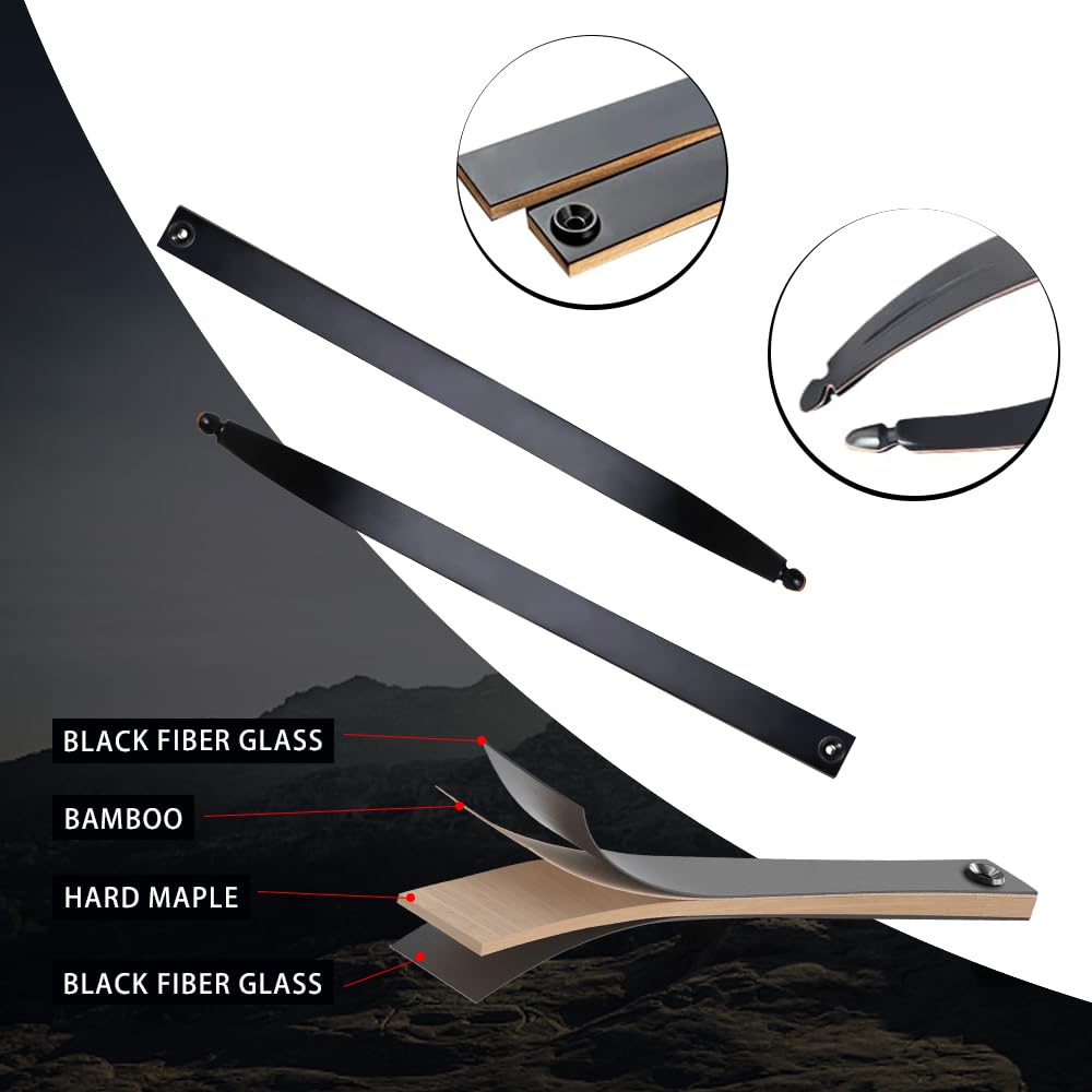 Lightning Archery Takedown Longbow Limbs 25-60lbs Hunting Longbow Limbs Replacements with 2pack Screw Limbs Bolt(30lbs)