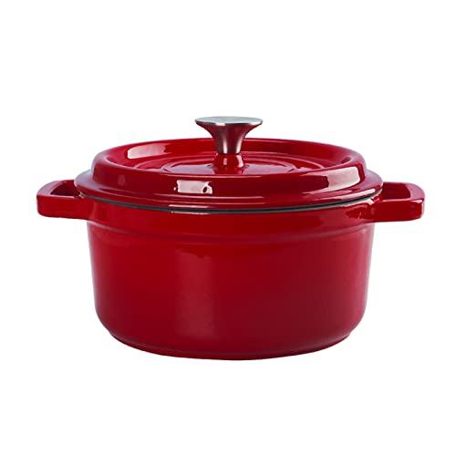 OLLAKOK 2.5 QT Enameled Dutch Oven Pot with Lid Enameled Cast Iron Dutch Oven with Dual Handles Heavy Duty Cast Iron Pot for Family (Red)