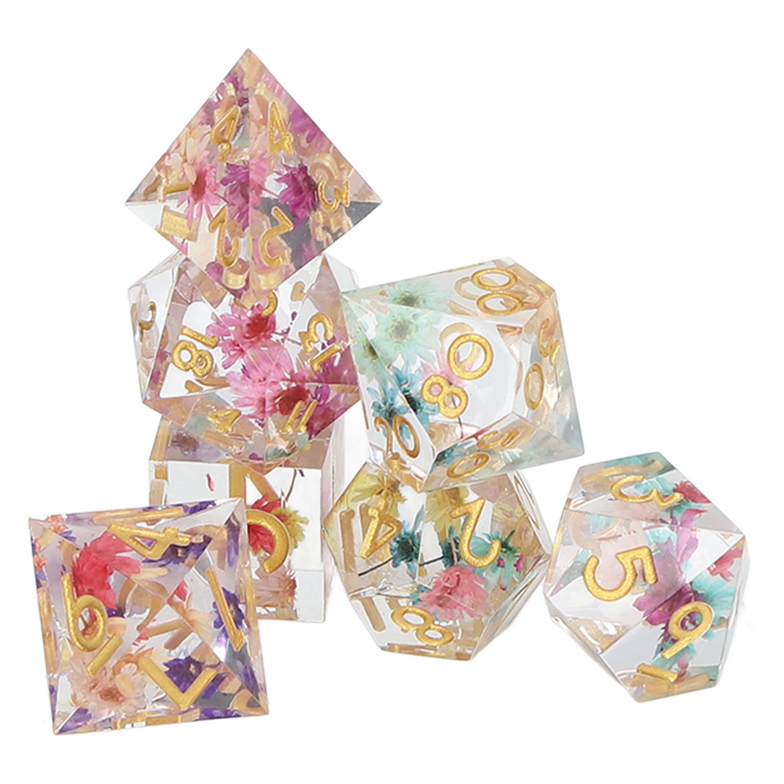 Luqeeg 7 Pcs Role Playing Game Dices, Semitransparent Resin Dice Set, Exquisite Polyhedral Dice for Holiday Party Bar, Portable Balance Rolling Dice for Board Game, Table Games