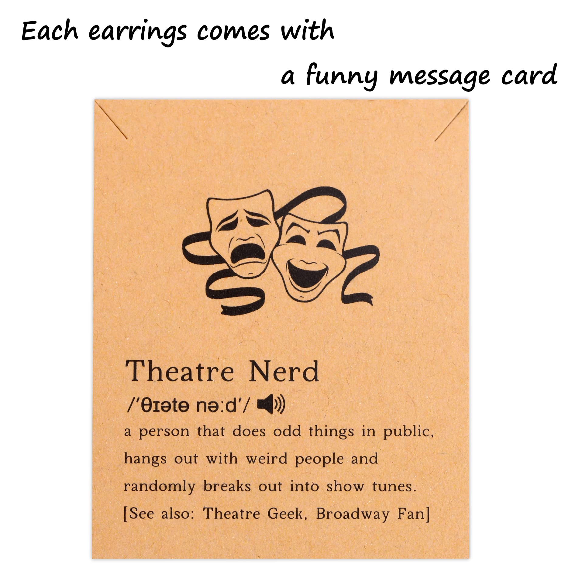 Gzrlyf Comedy and Tragedy Mask Earrings Drop Dangle Earrings Drama Masks Jewelry Theater Gifts (drop dangle earrings)