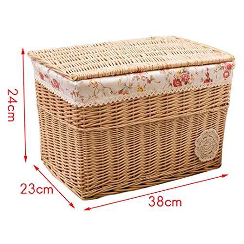 Jaquiain Wicker Storage Basket Hand-Woven Storage Basket Container with Lid for Desktop