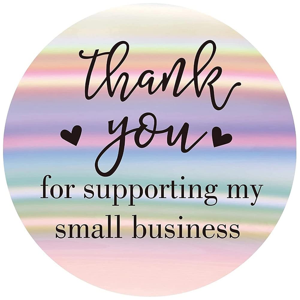 Nebel 1000Pcs Thank You Labels Stickers - 3.81 cm Round Holographic Thank You for Supporting My Small Business Stickers Multicolor