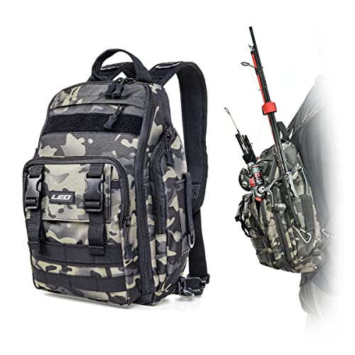 MengK Fishing Tackle Backpack Sling Bag with Rod Holder Fishing Gear Storage Bag Shoulder Backpack