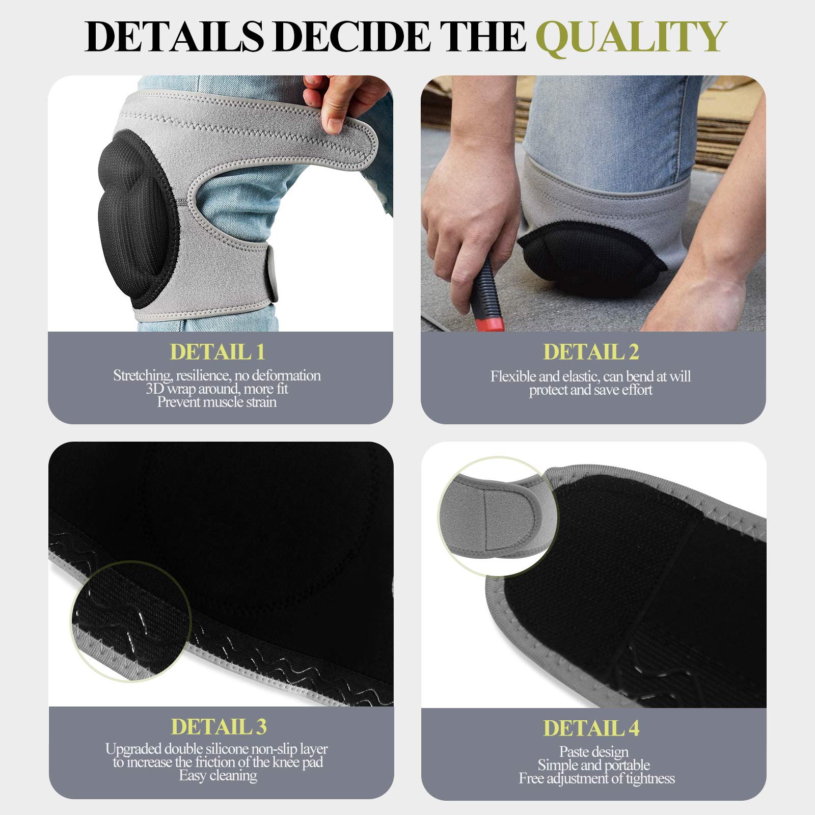 KRABICE Gardening Knee Pads, Adjustable Knee Pads with Thick Foam Cushion, Soft and Comfortable, for Gardening, Scrubbing Floors, Construction, Yoga, 1 Pair Outdoor Sports Elastic Knee Pads (Medium)