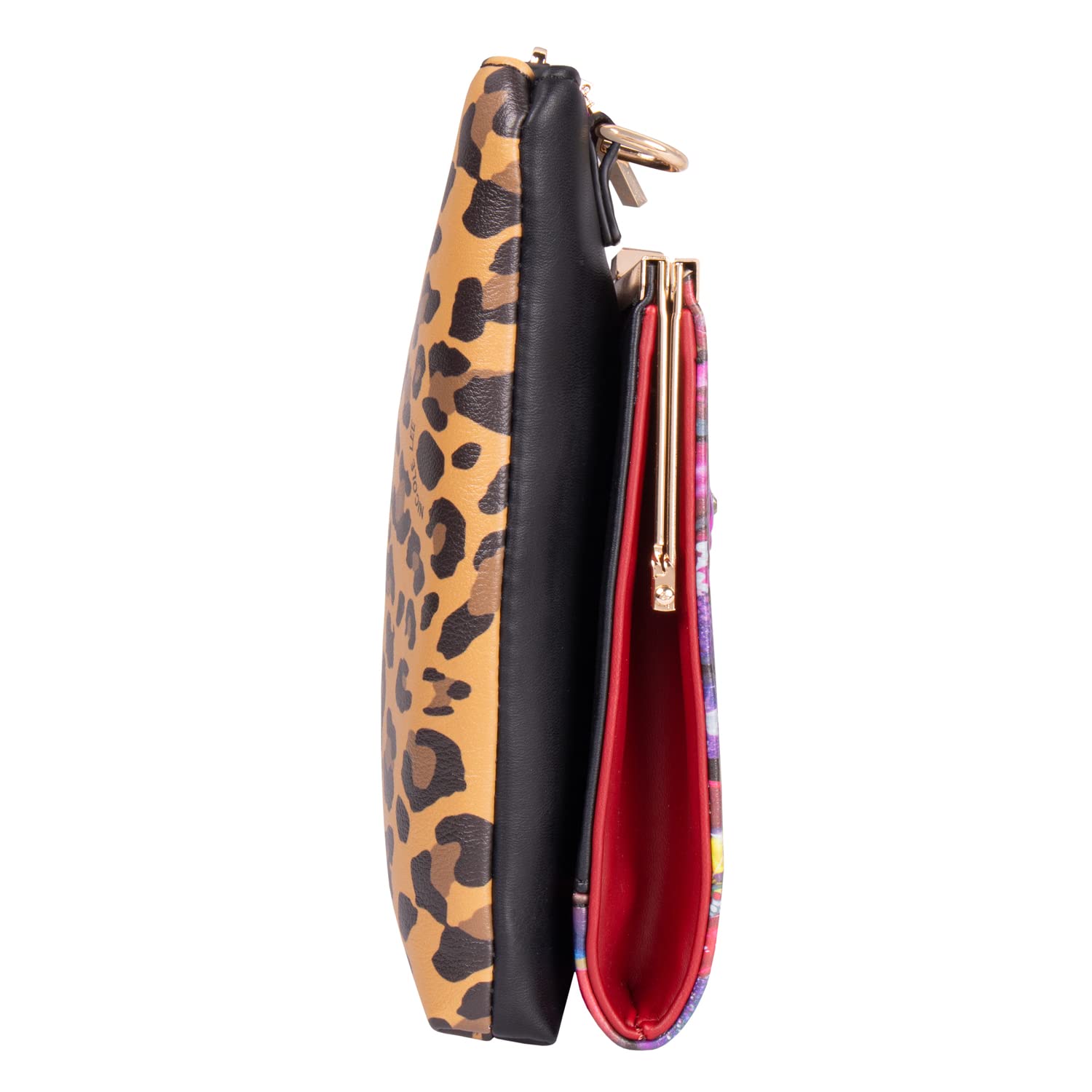 Nicole Lee All Emotion Leopard Lips Crossbody, 2 Compartments, Embellished Vegan Leather Handbag with Optional Strap