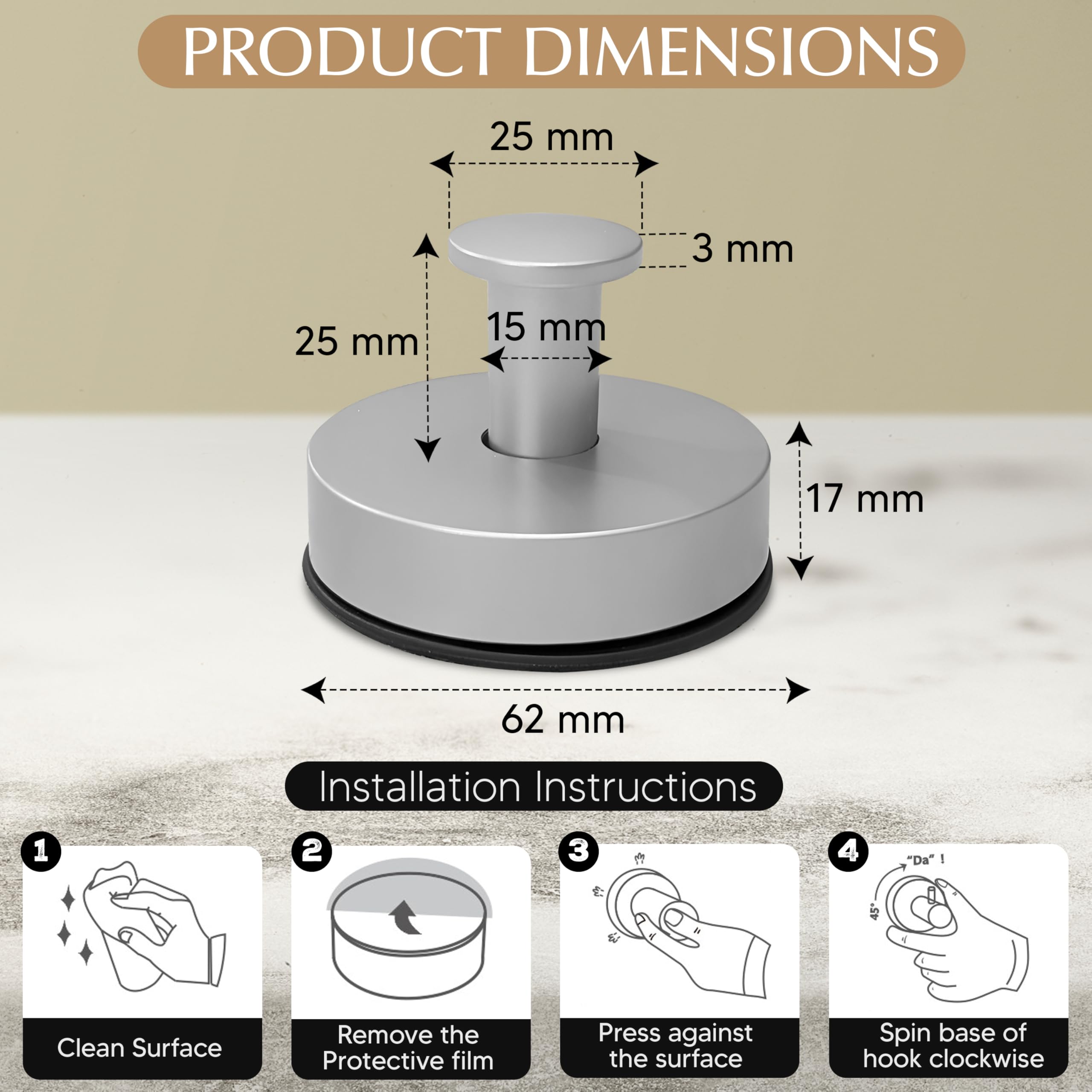 Suction Cup Hooks for Shower, Bathroom, Glass Door, Mirror, Tile - Loofah, Towel, Coat, Robe for Hanging up to 15 lbs β Brushed Gold, Brushed Nickel Chrome, Black - 2 pack (Brushed Nickel/Chrome)