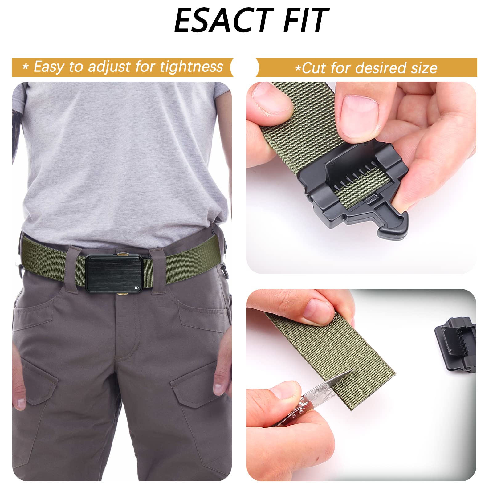 Kikmio Tactical Belt, Adjustable Stretch Nylon Men's Belt with Heavy Duty Quick Release Buckle …