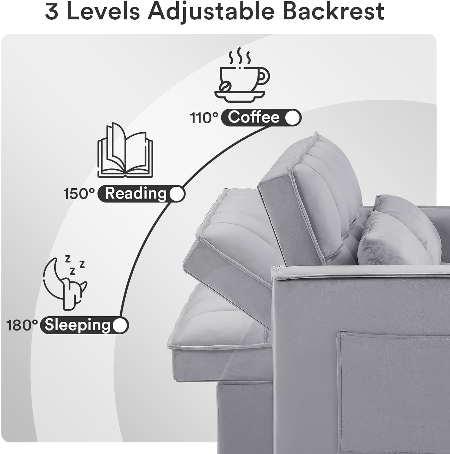 Rovibek Convertible Sofa Bed Couch Pull Out 3 in 1 Futon Loveseat Sleeper 2 Seat Velvet Lounge for Living Room, Adjustable Backrest, with Side Table, Black