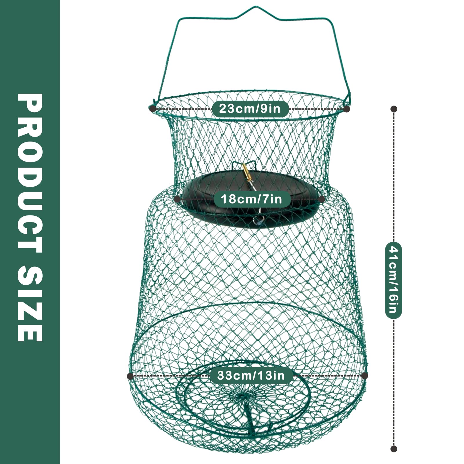 MoiShow Floating Fish Basket,Collapsible Fishing Basket (Green,13Inch * 18Inch) Fish Baskets Fishing Net Cage