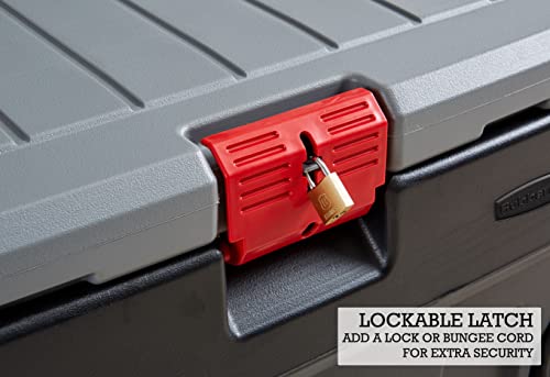 Rubbermaid ActionPacker 35 Gal Wheeled Lockable Storage Bin with Lid, Heavy-Duty Water Repellent Industrial Container with Built-In Durable Wheels, Great Tool Organizer, Truck Bed Storage, and More