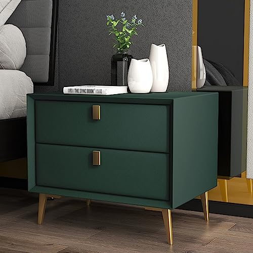 Nightstand with 2 Drawers, Solid Wood Nightstand Sofa Side Table, End Side Table with Storage, Bedside Table with Metal Legs (Color : Green, Size : 45x40x47cm)
