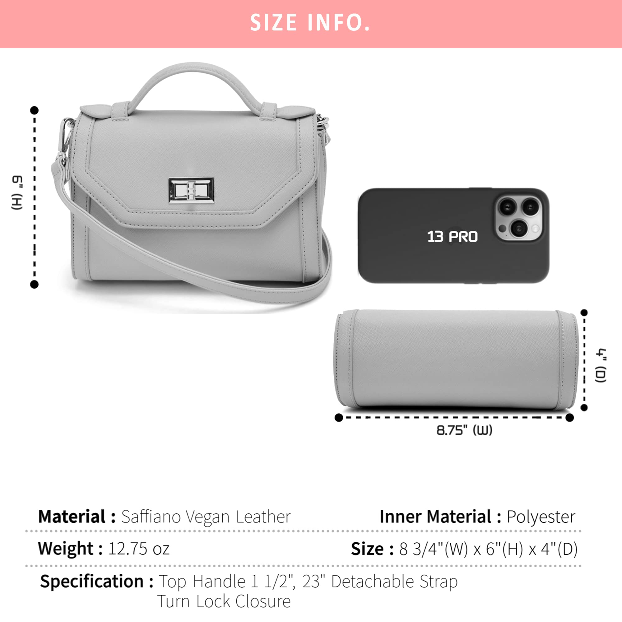 Like Dreams Women Classic Messenger Bag Saffiano Vegan Leather Top Handle Turn Lock Crossbody Handbag Purse (White)