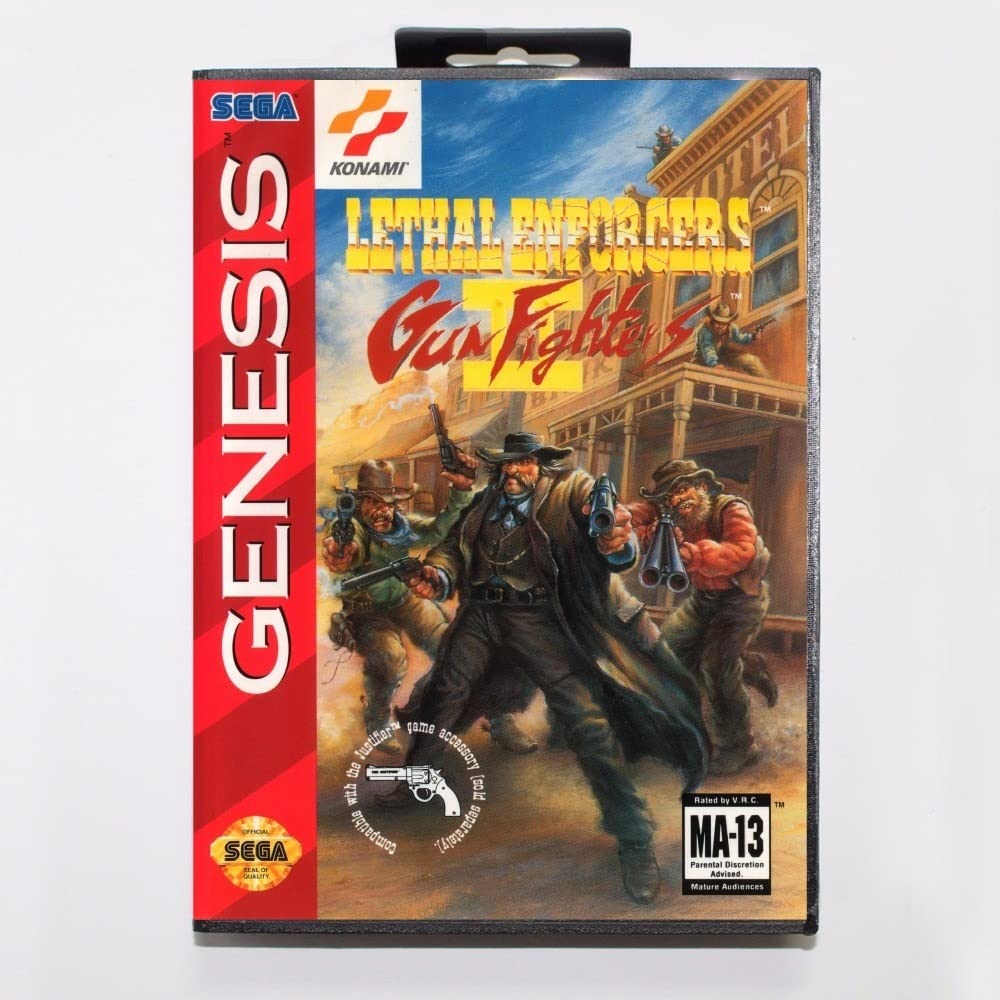 Lethal Enforcers 2 Gunfighters Game Cartridge 16 Bit MD Game Card With Retail Box For Sega Mega Drive For Genesis (Black)