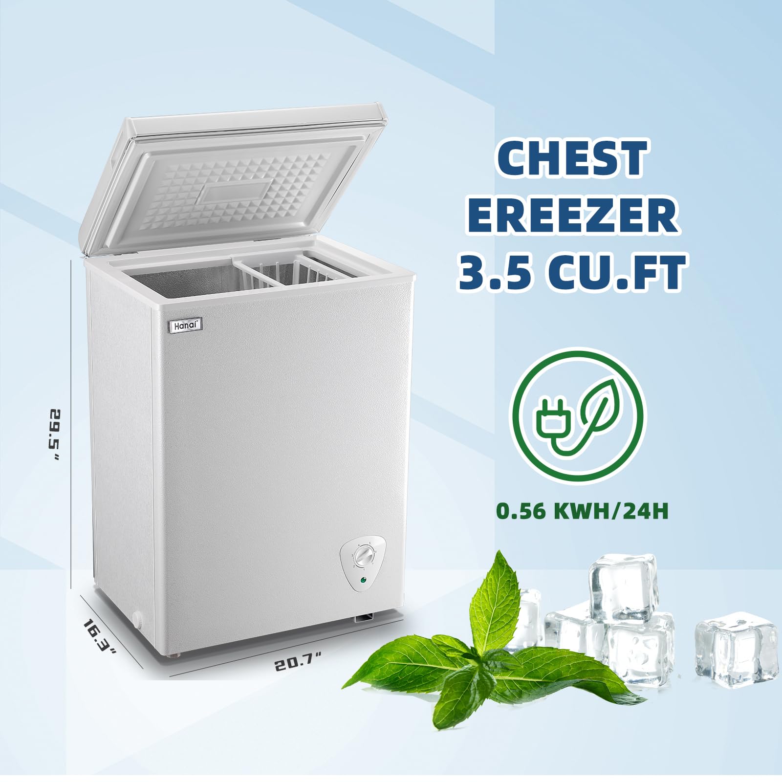 Mini Chest Freezer 3.5 Cu.Ft Small Top Door Deep Freezer with Removable Basket, Low Noise, 7 Adjustable Temperature and Energy Saving Perfect for Home Garage Basement Dorm or Apartment Black