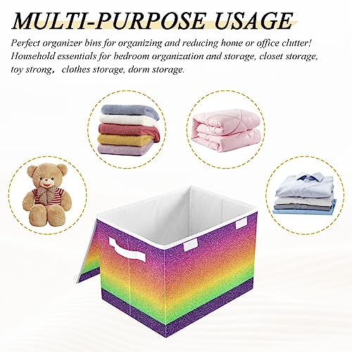 Krafig Rainbow Glitter Decorative Storage Box with Lid Large Bins Baskets Foldable Cube Organizer Collapsible Containers for Organizing, Toy, Home, Shelf, Closet