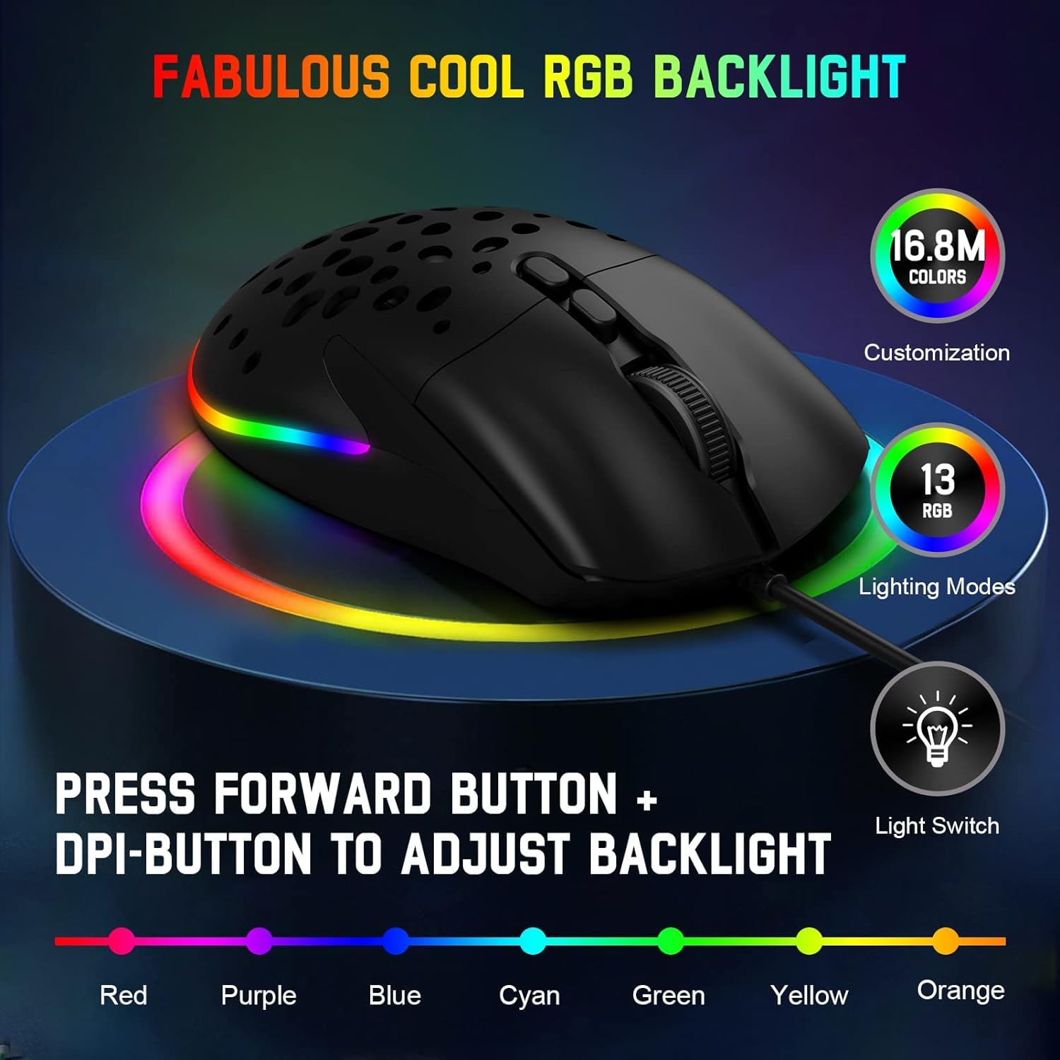 MAGIC-REFINER Wired Gaming Mouse with Side Buttons RGB Backlit Honeycomb with Weight Tuning, Adjustable Weight, Extra Replaceable Cover,12,000 DPI Optical Sensor Programmable for Windows PC Gamers