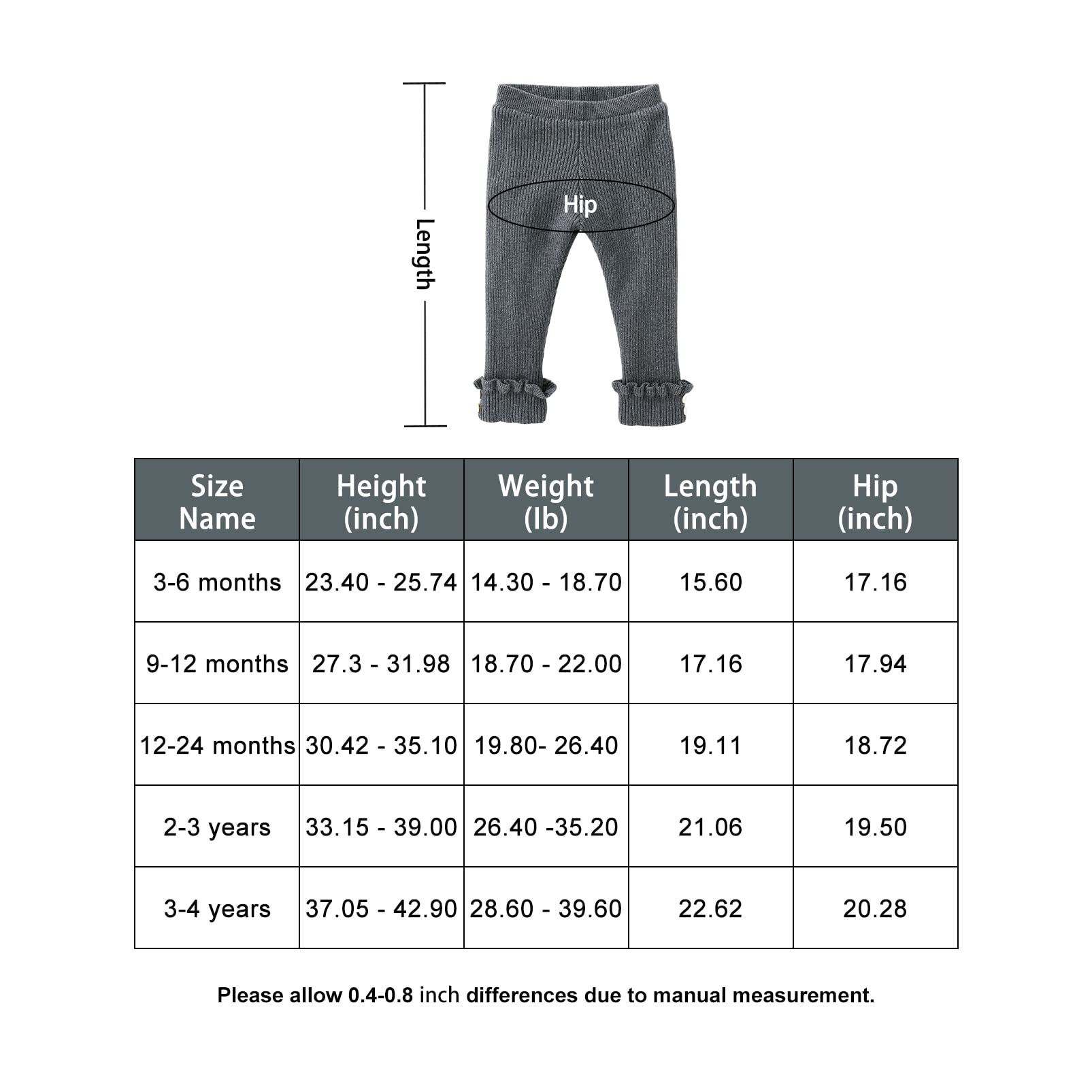 pureborn Baby Girls Winter Leggings Thick Fleece Lined Elastic Tights Warm Pants 12-24 Months Dark Grey
