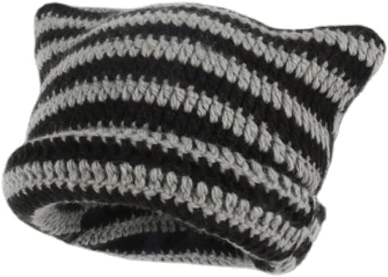 LaurelTree Crochet Hats for Women Vintage Beanies Women Fox Hat Grunge Accessories Slouchy Beanies for Women (Black)