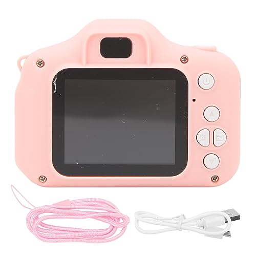 Kids Camera, Scratch Resistant Kids Digital Video Camera Auto Focus ABS & Silicone 2.4 Inch IPS Screen with Mic for Children Selfie (Pink)