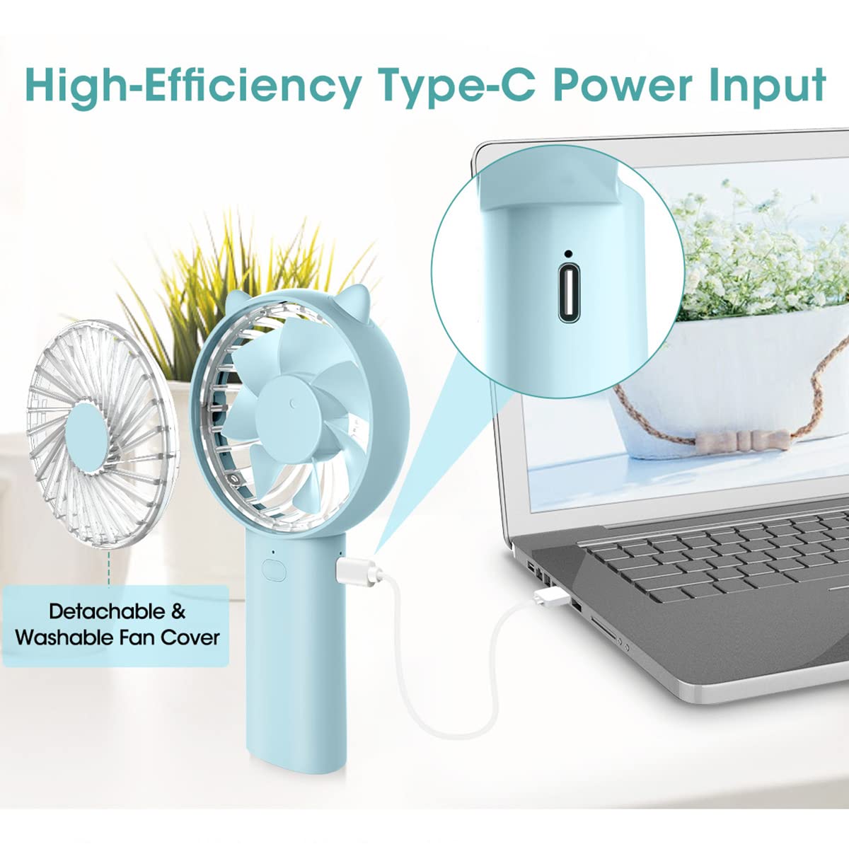 Mini Handheld Fan, USB Desk Fan Small Personal Portable Fan 4 Speed Adjustable Personal Fan for Outdoor travel Home and Office(Blue)