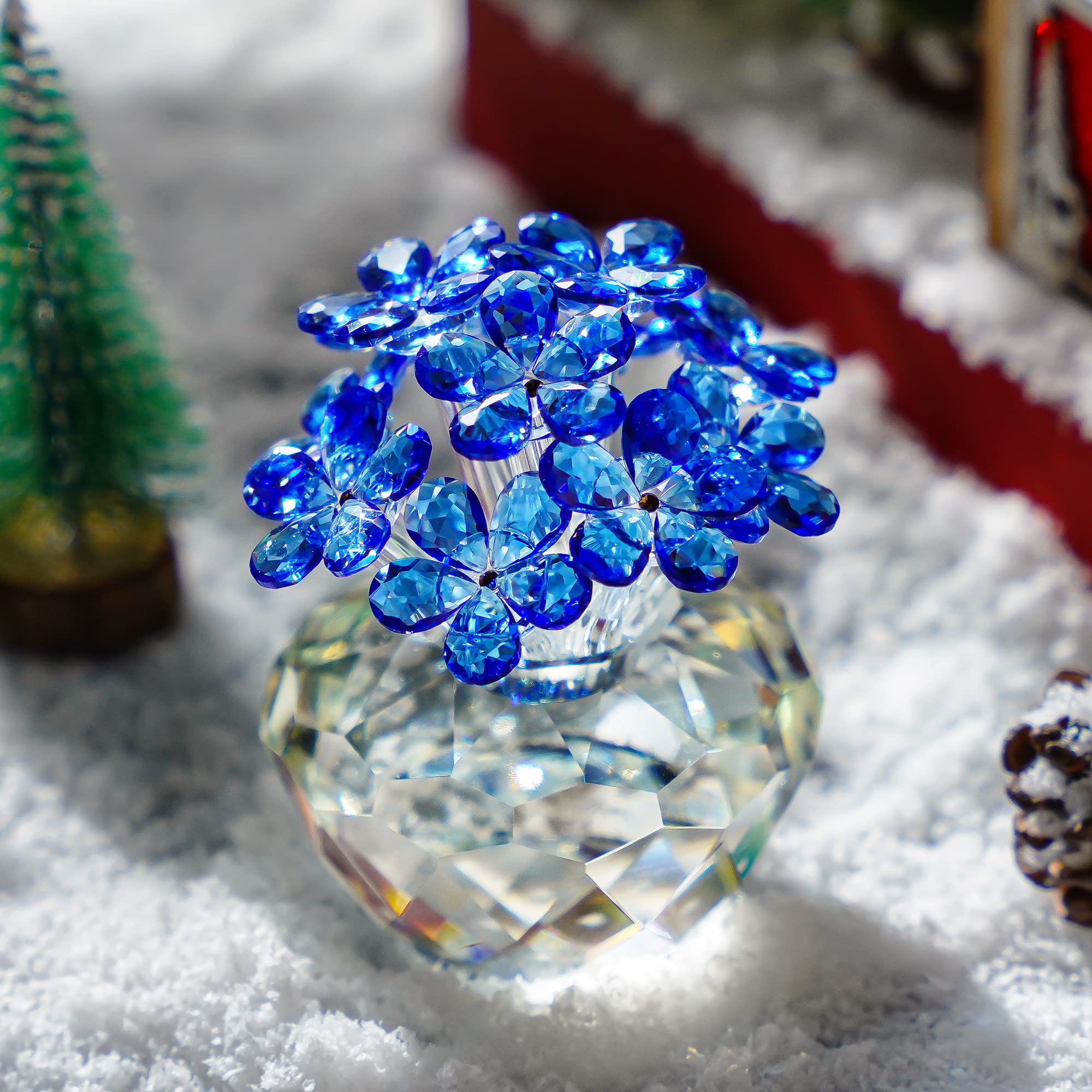 H&D HYALINE & DORA Crystal Flower Figurines Forget-Me-Not Glass Ornament Paperweight (Blue)