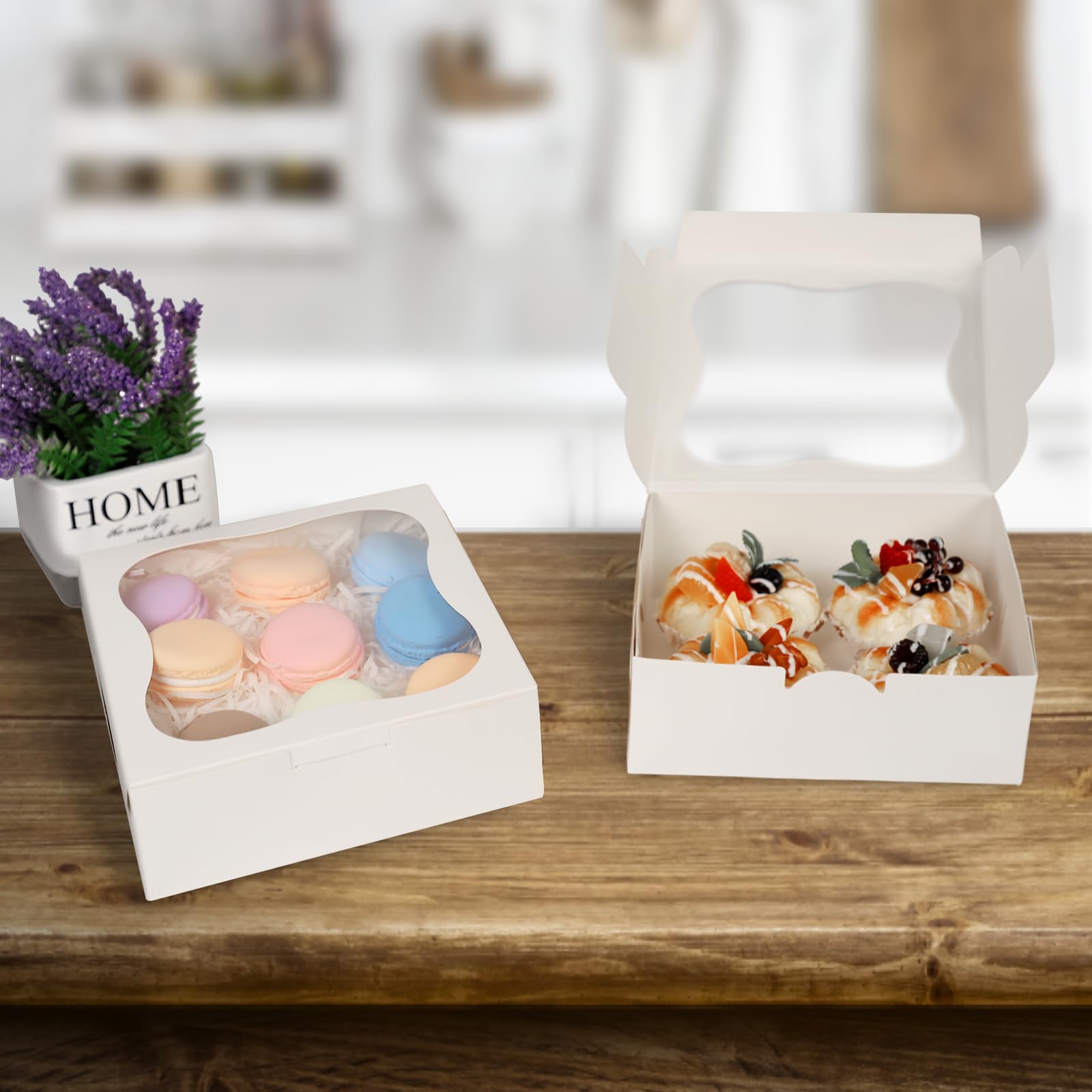 HRUNDKING 30PCS Cupcake Boxes7×7×2.5Inch,Gift Box,Cake Boxes,Cookie Boxes with Window,Bakery Boxes,Biscuit Box,Macaron Boxes,Mini Bundt Cake Containers,Food Packaging Treat Boxes