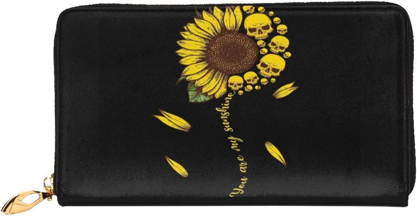 Long Handbag Purse Wristlet Bag Card Holder Wallet-Skull Head Sunflower Leather Wallet for Women Men