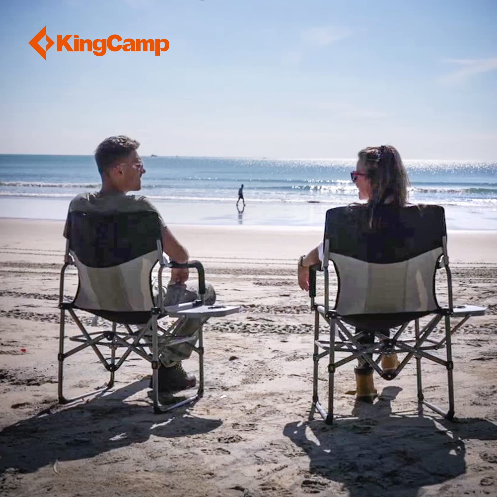 KingCamp Camping Chairs for Adults Folding Chairs Camping Directors Chair with Side Table Heavy Duty (Navy+Wine,2PCS)