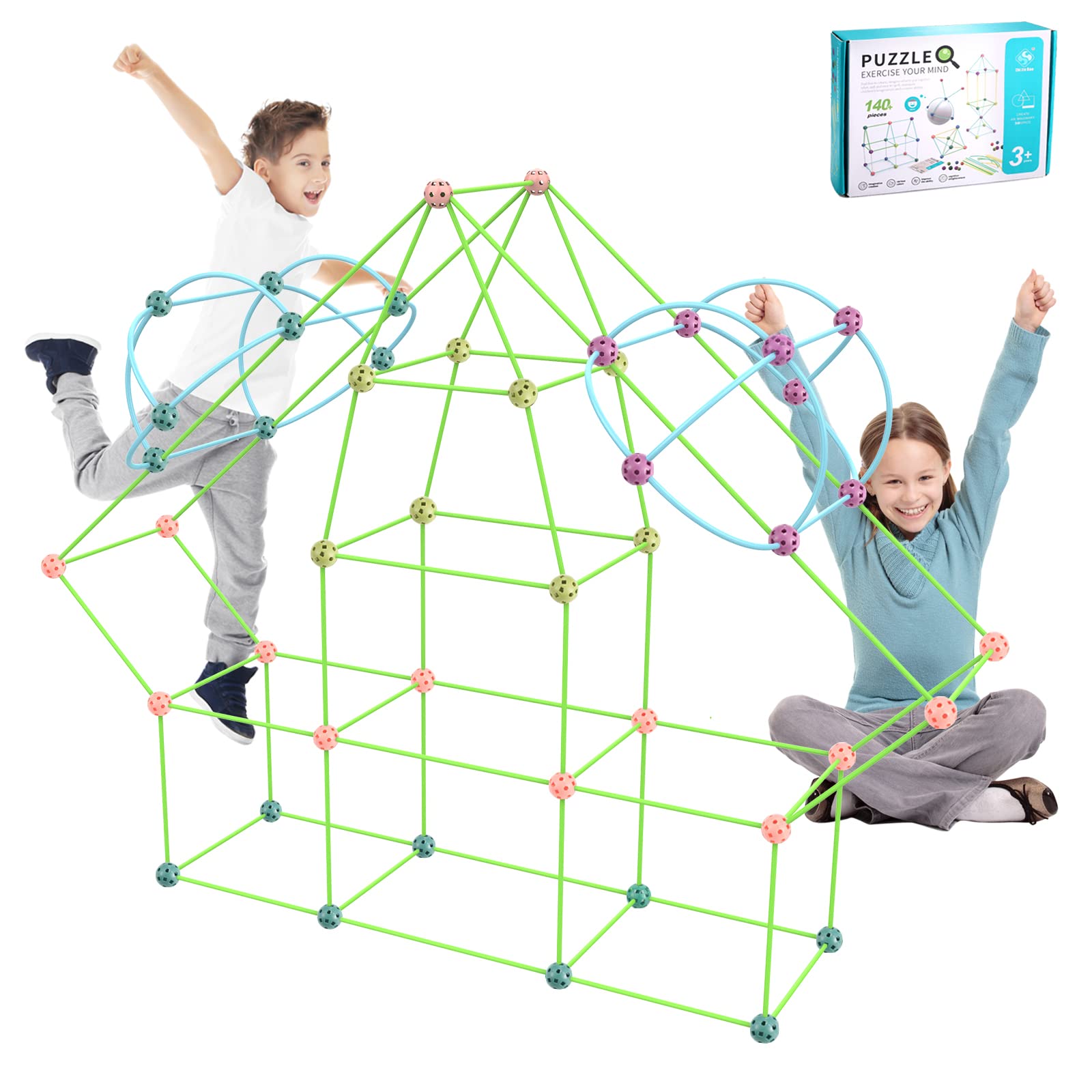 MIGWDPM 140 PCS Fort Building Kit for Kids, Ultimate Forts Builder for 3-14 Years Old, STEM Construction Toys, DIY Building Tents Gift for Kids, Creative Forts Toy Educational Learning Toys Teepee Kit