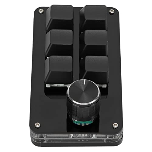 Mini Macro Mechanical Gaming Keyboard, 6 Keys One Handed USB PC Keypad with Knob, Programmable Shortcut Custom Function, for Windows, for VISTA(Full Black)