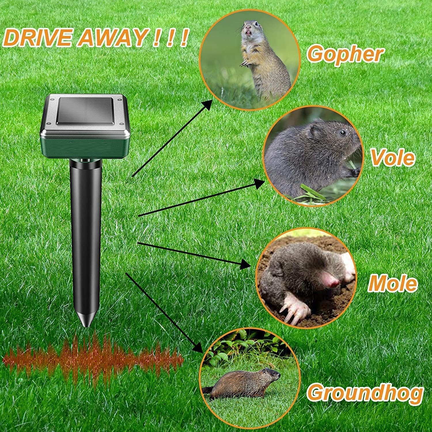 outtkitywi Pack of 8 Solar Mole Repellent Sonic Gopher Repellent Vole Chaser Mole Deterrent Sonic Spikes Rodent Repellent Ultrasonic Pest Control Outdoor Keep Moles Out of Yard Lawn