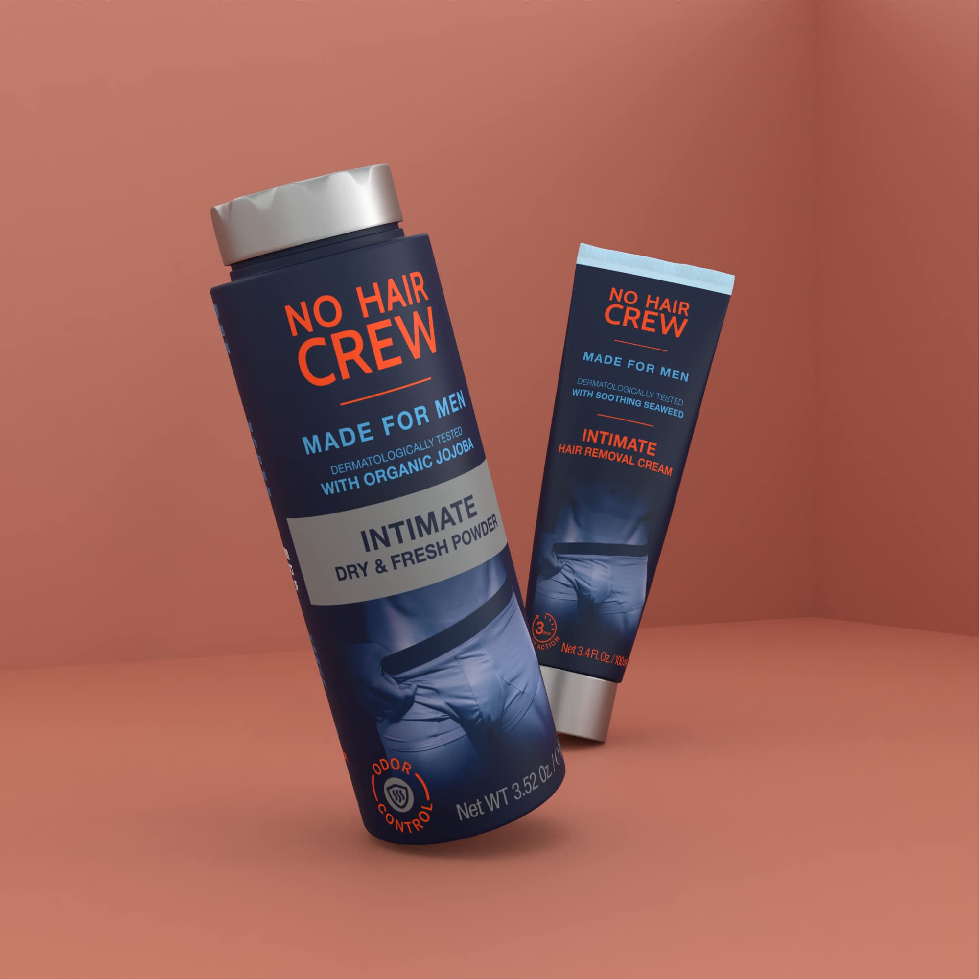 No Hair Crew | Intimate Bundle | Includes Hair Removal Depilatory Cream for Men and Dry & Fresh Body Powder for Sweat and Odor Control
