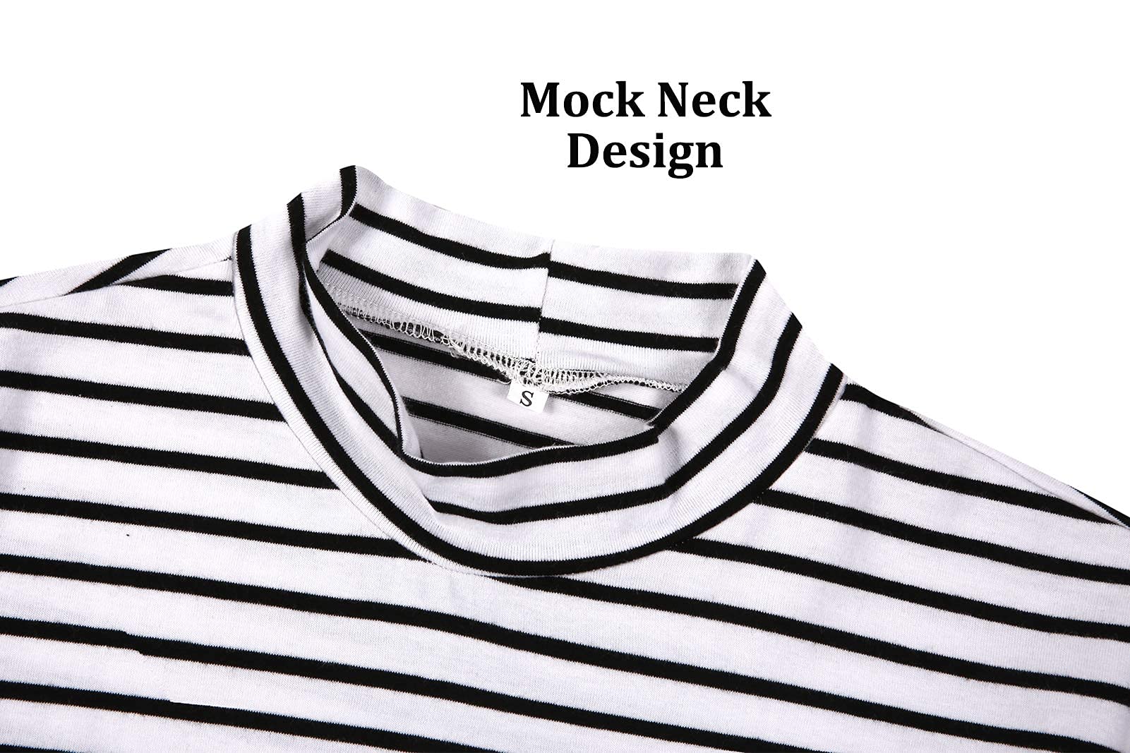 LilyCoco Women's Striped Shirt Mock Neck Tops Long Sleeve Casual Basic T-Shirts Red Black Stripe Small