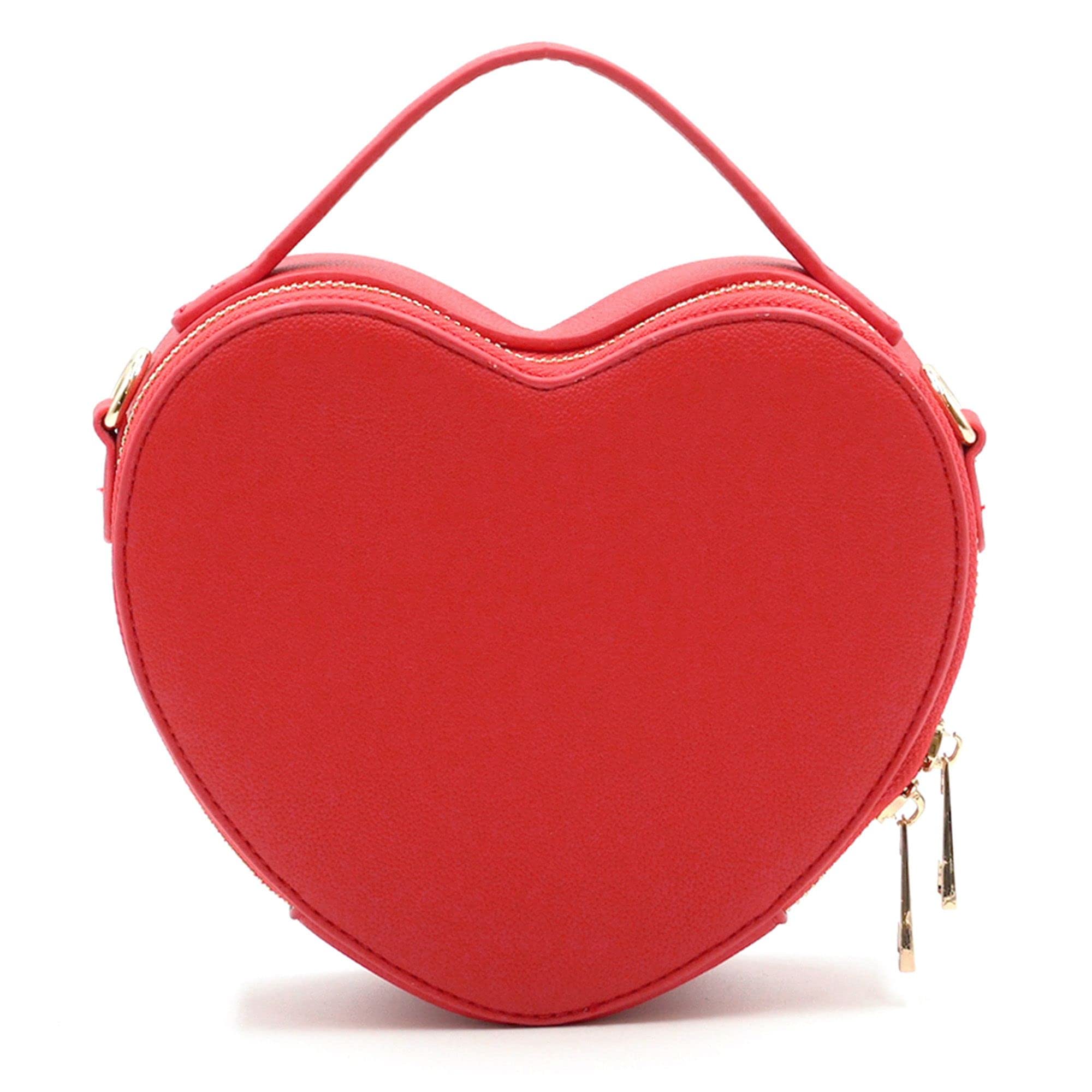 Like Dreams Womens Heart Shape Vegan Leather Small Top Handle Satchel Crossbody (RED)