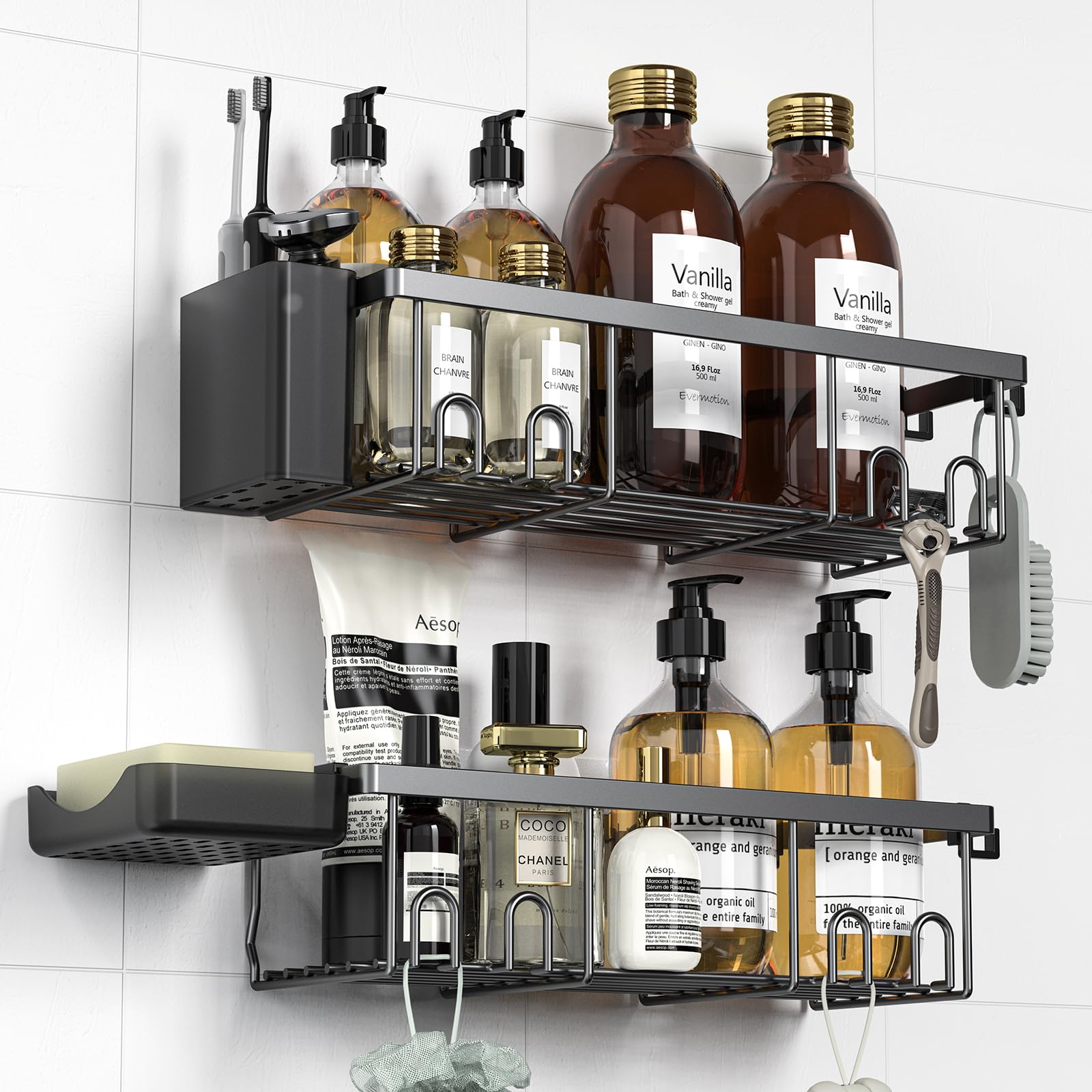 Prlsca Shower Caddy 4 Pack - Adhesive Shower Organizer, Wall Shelf for Inside Shower Storage with Soap Dish&Hook,No Drilling Rustproof Shower Shelves for Home Decor & Bathroom Accessories & Kitchen
