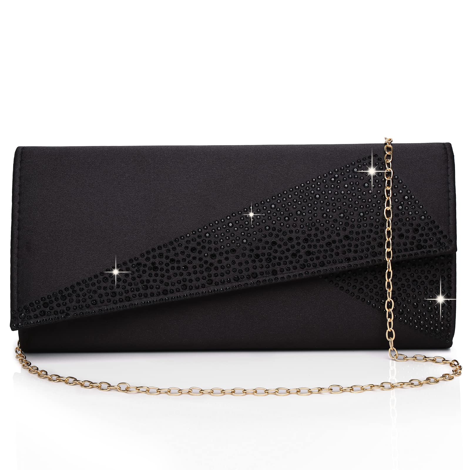 Labair Clutch Purses for Women Satin Rhinestone Evening Bag Wedding Formal Bridal Clutch.